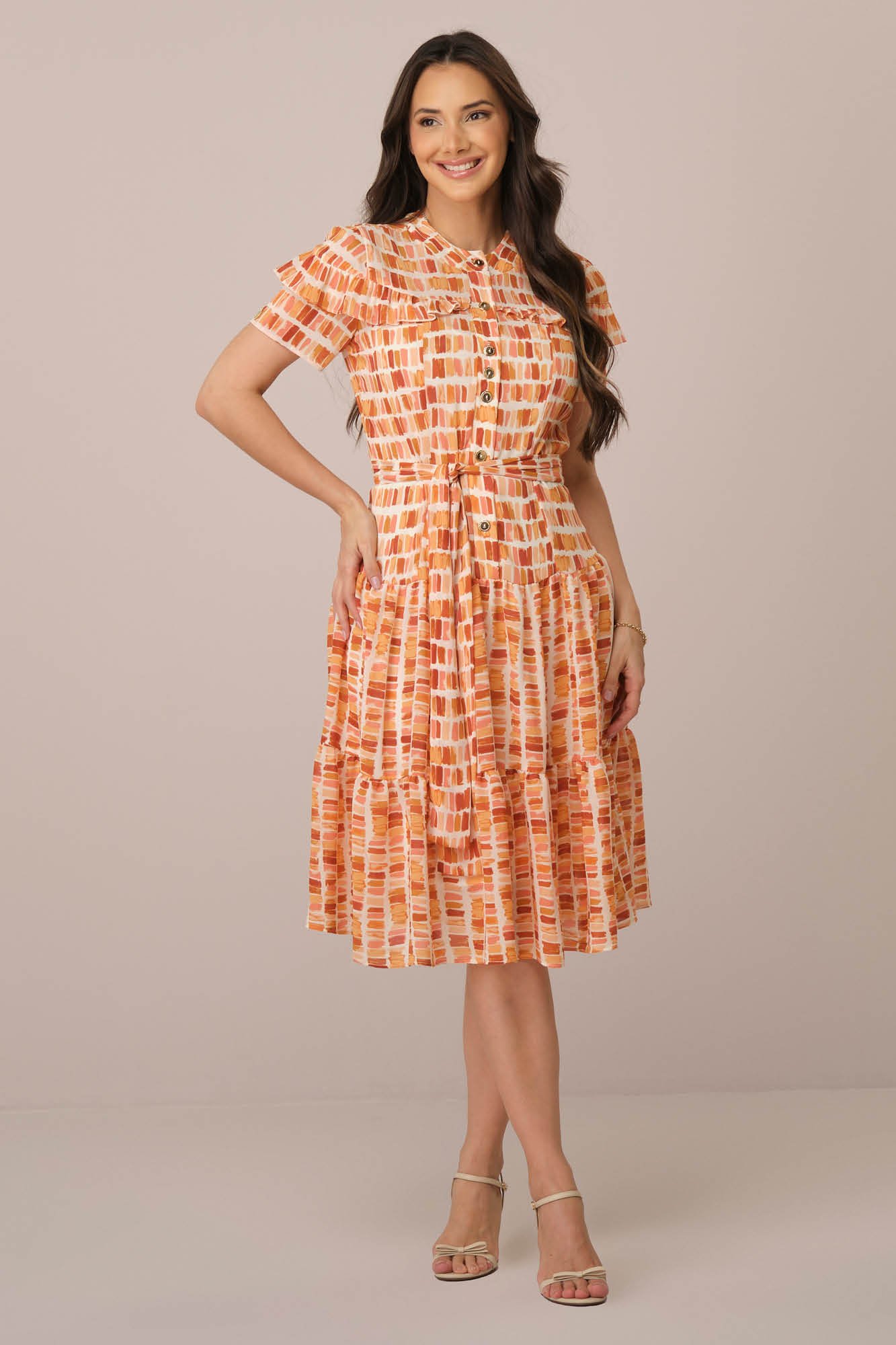 Compre Vestido Midi Estampado com Faixa Milena - Tata Martello