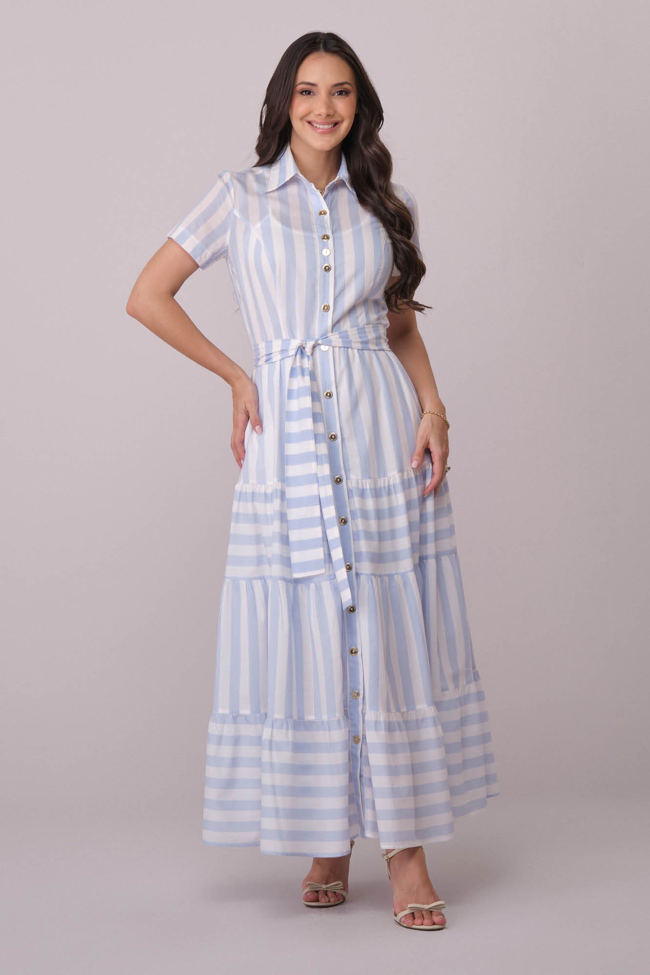 Vestido Maxi Midi no Algodão Listrado Morgana - Tata Martello